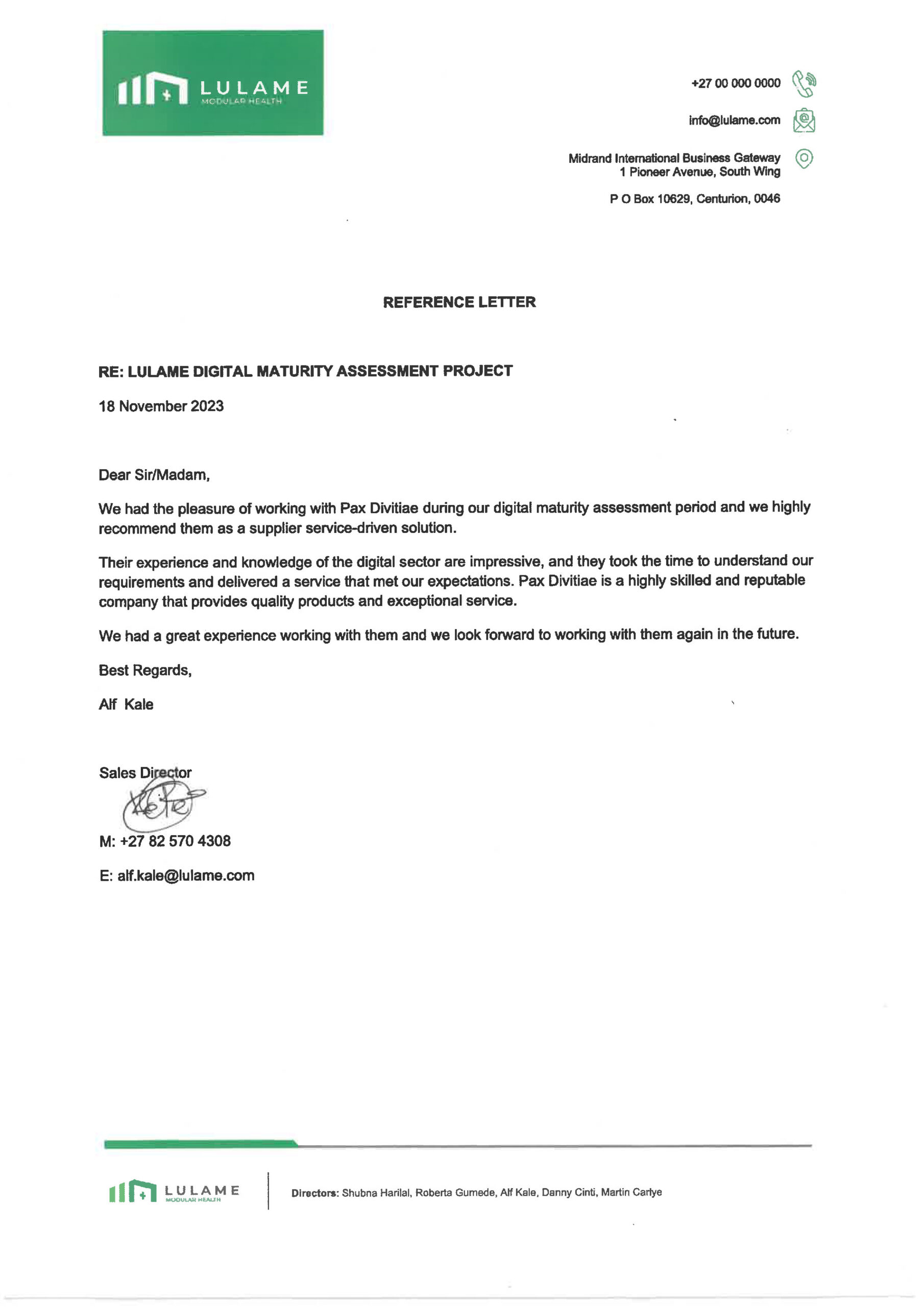 Customer References - Pax Divitiae